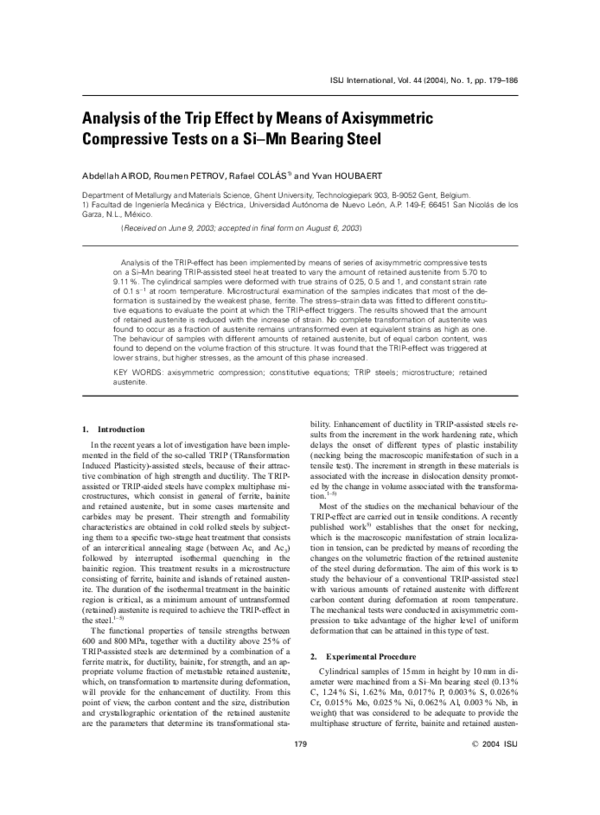 (PDF) Analysis of the Trip Effect by Means of Axisymmetric Compressive ...