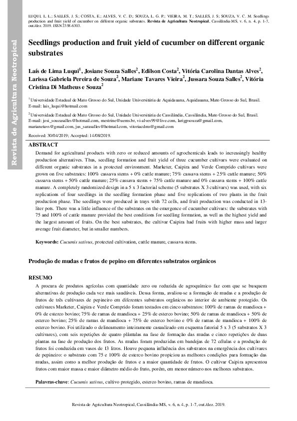 (PDF) Seedlings Production and Fruit Yield of Cucumber on Different ...