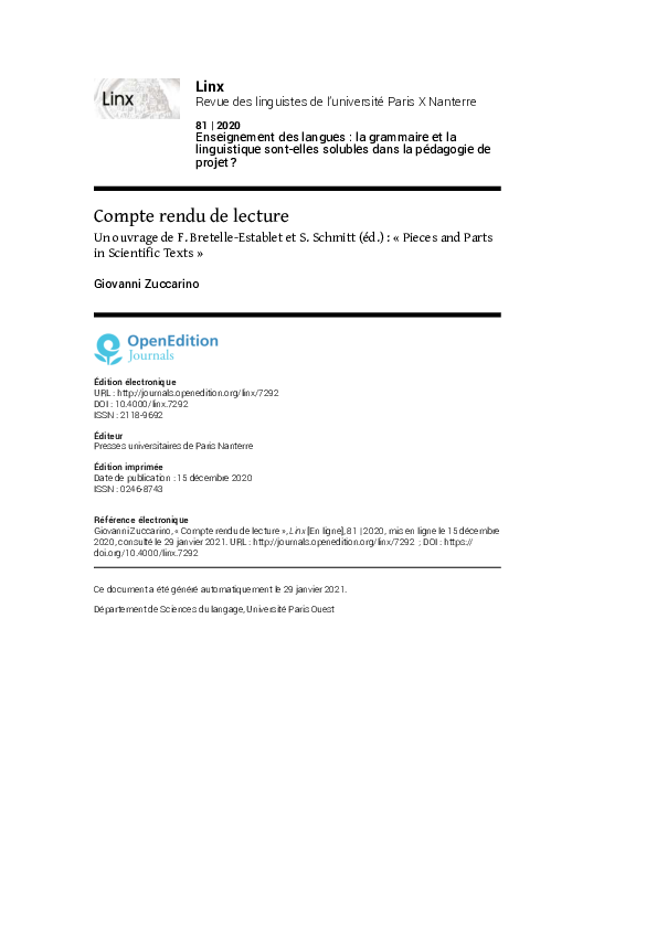 (PDF) Compte rendu de lecture