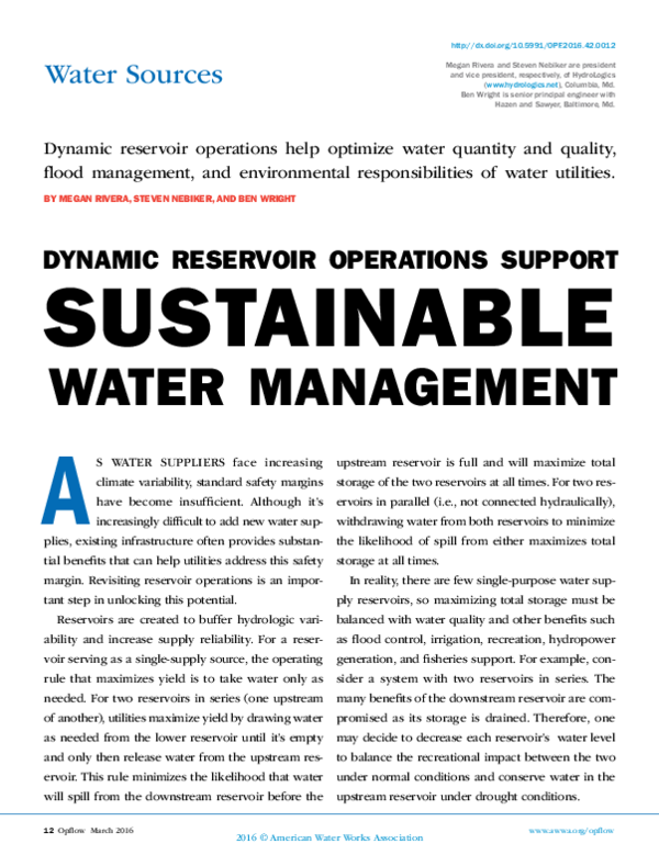 Pdf Dynamic Reservoir Operations Support Sustainable Water Management