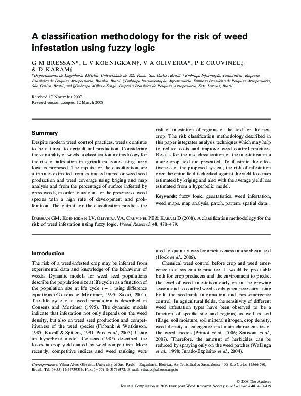 (PDF) A classification methodology for the risk of weed infestation ...