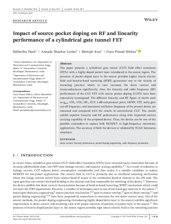Pdf Impact Of Source Pocket Doping On Rf And Linearity Performance Of A Cylindrical Gate