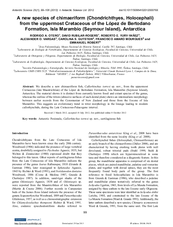(PDF) A new species of chimaeriform (Chondrichthyes, Holocephali) from ...