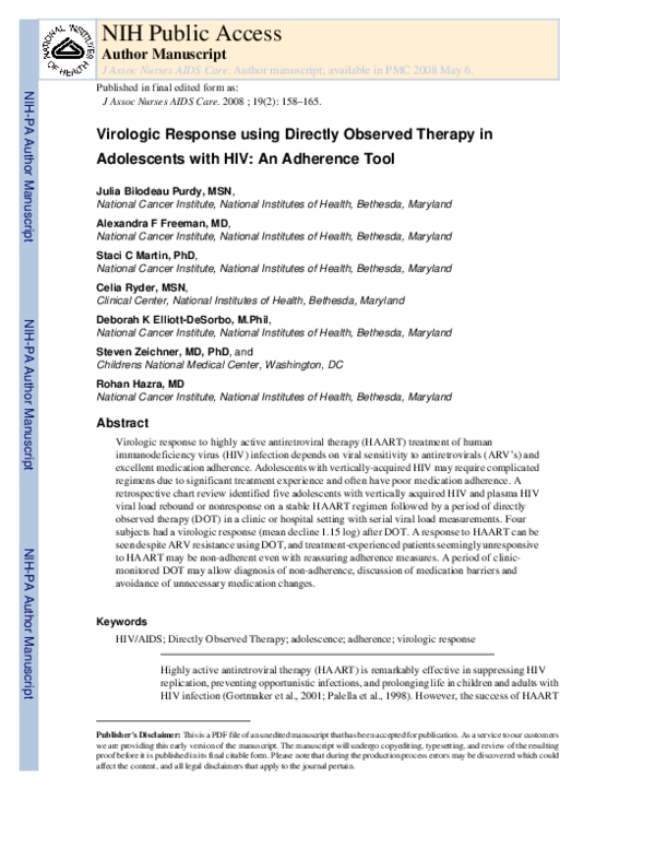 (PDF) Virologic Response Using Directly Observed Therapy in Adolescents ...