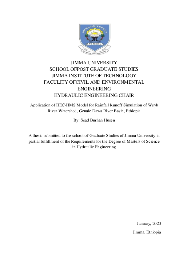 Pdf Application Of Hec Hms Model For Rainfall Runoff Simulation Of Weyb River Watershed