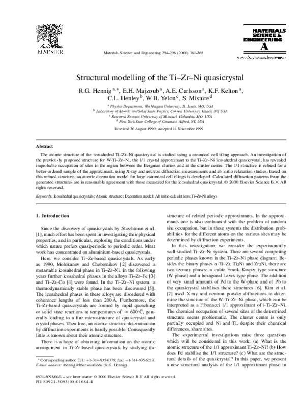 (PDF) Structural modelling of the Ti–Zr–Ni quasicrystal