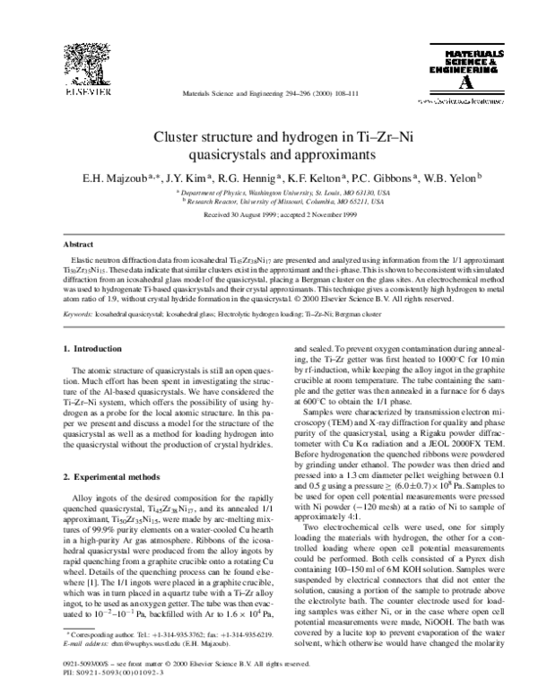 (PDF) Cluster structure and hydrogen in Ti–Zr–Ni quasicrystals and ...