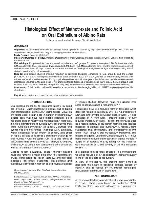 (PDF) Histological Effect of Methotrexate and Folinic Acid on Oral ...