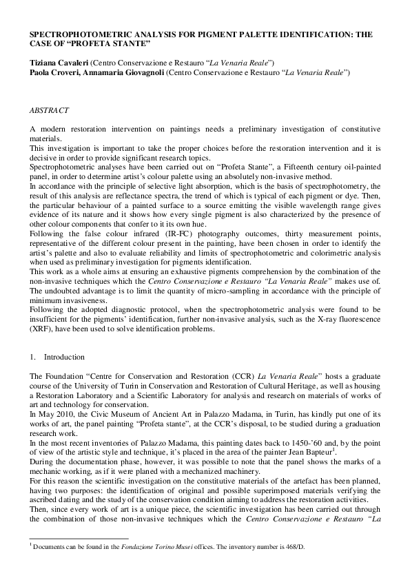 (PDF) Identifying Pigment Palette via Spectrophotometry