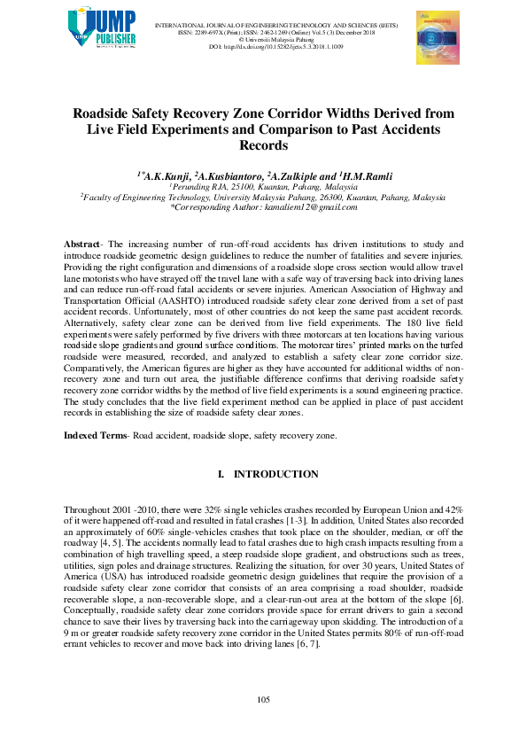 (PDF) Roadside Safety Recovery Zone Corridor Widths Derived from Live ...