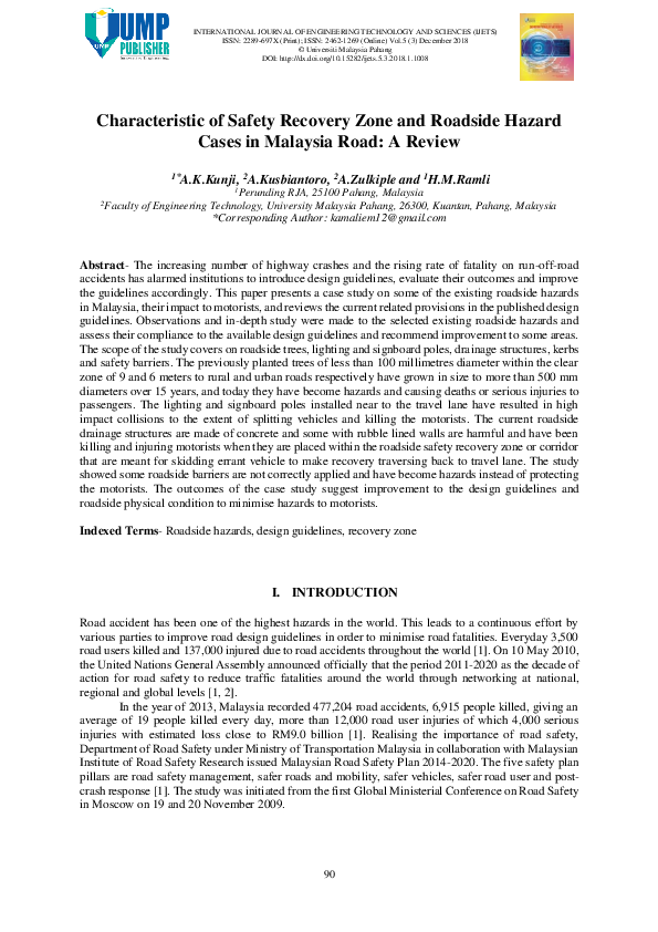 (PDF) Characteristic of Safety Recovery Zone and Roadside Hazard Cases ...