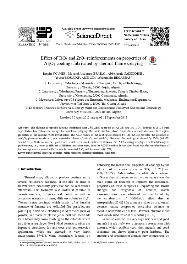 (PDF) Effect of TiO2 and ZrO2 reinforcements on properties of Al2O3 coatings fabricated by ...