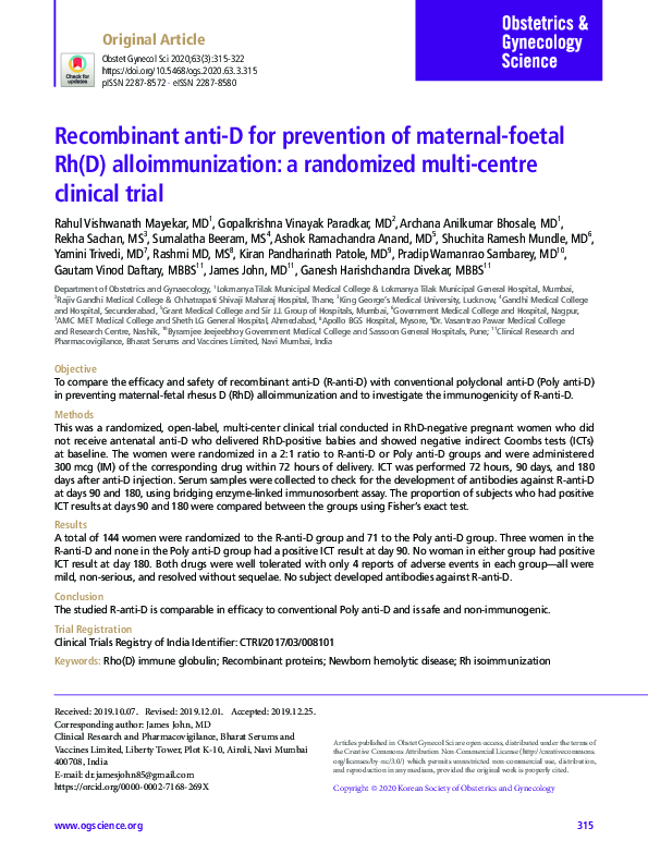 (PDF) Recombinant anti-D for prevention of maternal-foetal Rh(D ...