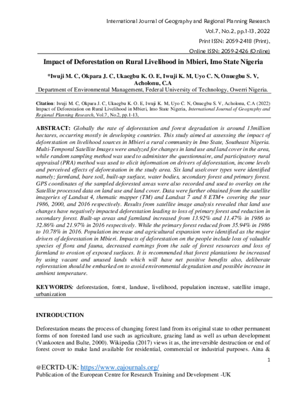 (PDF) Impact of Deforestation on Rural Livelihood in Mbieri, Imo State ...