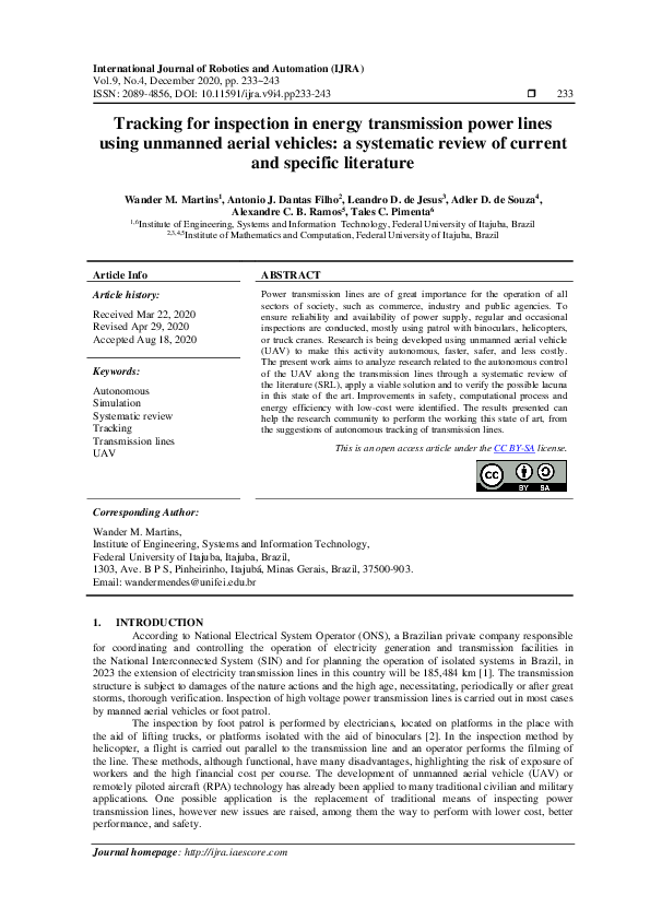 Pdf Tracking For Inspection In Energy Transmission Power Lines Using Unmanned Aerial Vehicles