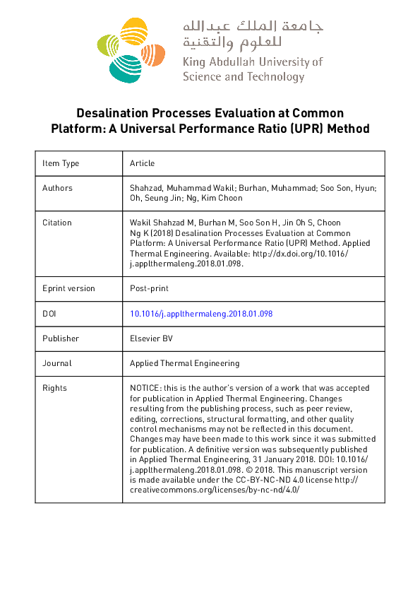 (PDF) Desalination processes evaluation at common platform: A universal ...