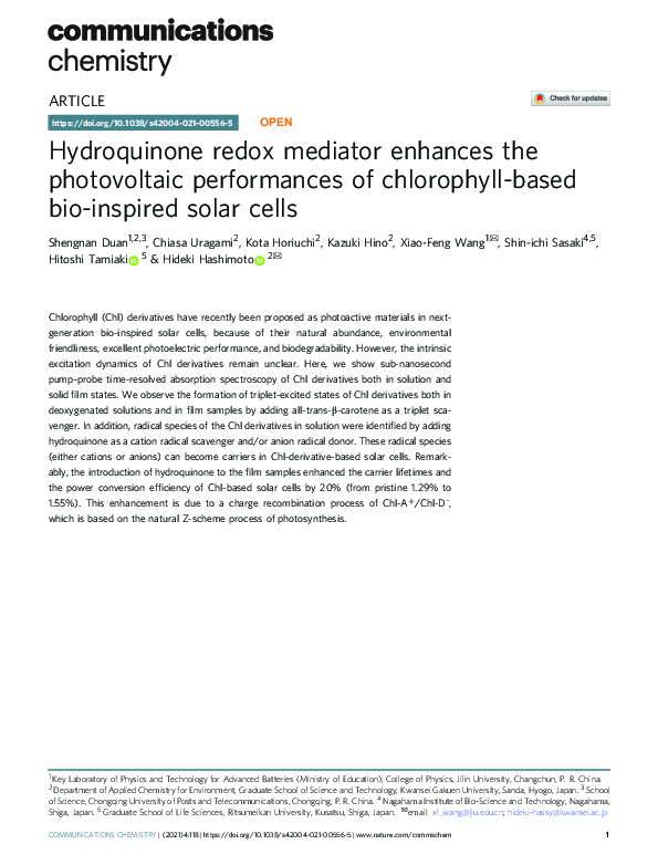 (PDF) Hydroquinone redox mediator enhances the photovoltaic ...