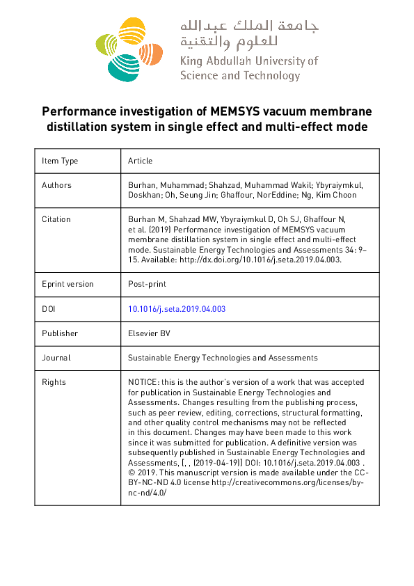 (PDF) Performance investigation of MEMSYS vacuum membrane distillation ...