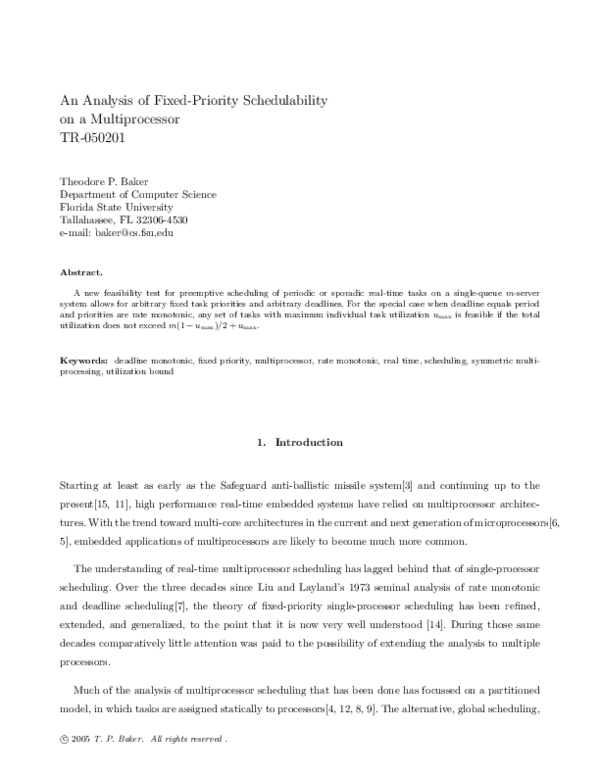 (PDF) An Analysis of Fixed-Priority Schedulability on a Multiprocessor