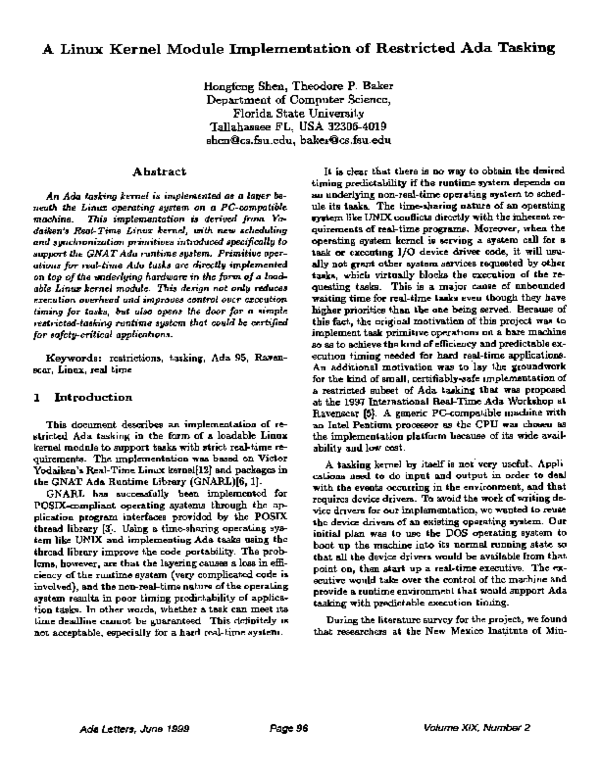 (PDF) A Linux kernel module implementation of restricted Ada tasking