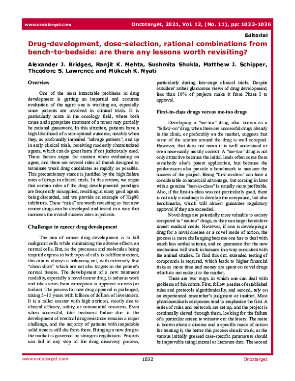 (PDF) Revisiting Drug Development Rules for Oncology