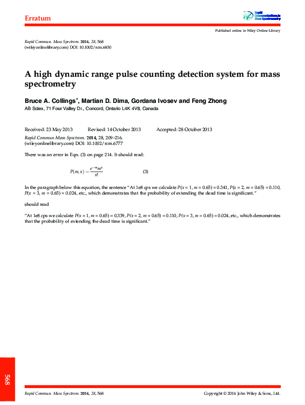 Pdf A High Dynamic Range Pulse Counting Detection System For Mass