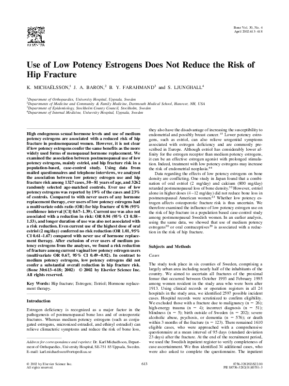(PDF) Use of low potency estrogens does not reduce the risk of hip fracture