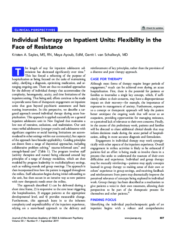 Individual Therapy on Inpatient Units: Flexibility in the Face of ...