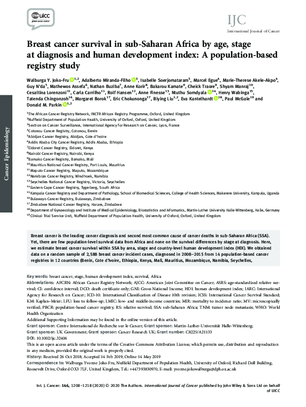 (PDF) Breast cancer survival in sub‐Saharan Africa by age, stage at ...