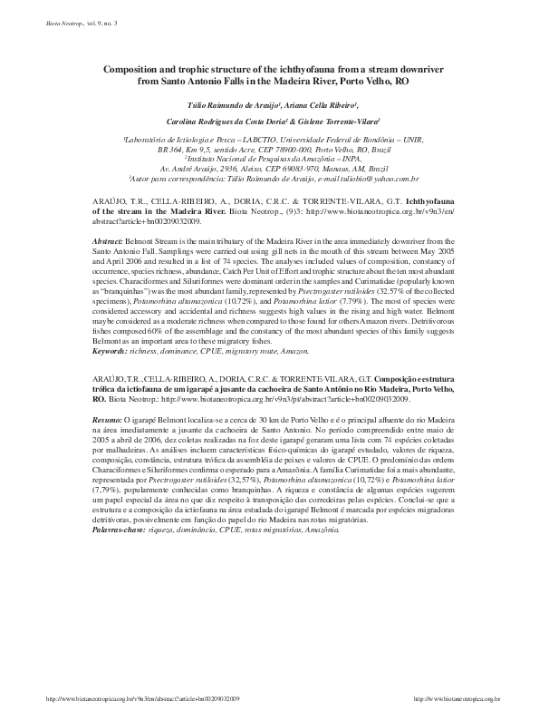 (PDF) Composition and trophic structure of the ichthyofauna from a ...