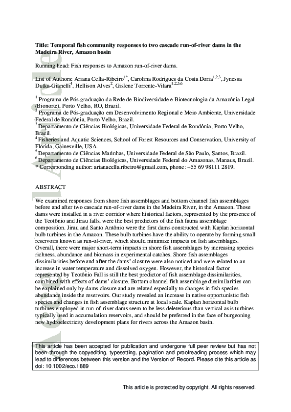 (PDF) Temporal fish community responses to two cascade run-of-river ...