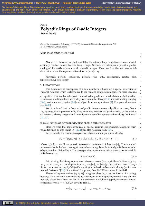 (PDF) Polyadic rings of p-adic integers