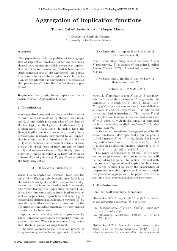 (PDF) Aggregation of implication functions