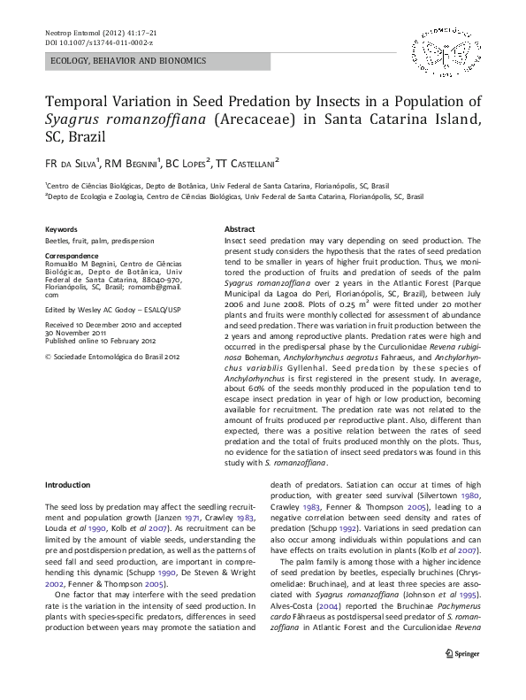 (PDF) Temporal Variation in Seed Predation by Insects in a Population of Syagrus romanzoffiana ...