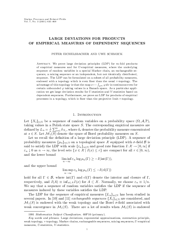 (PDF) Large deviations for products of empirical measures of dependent sequences