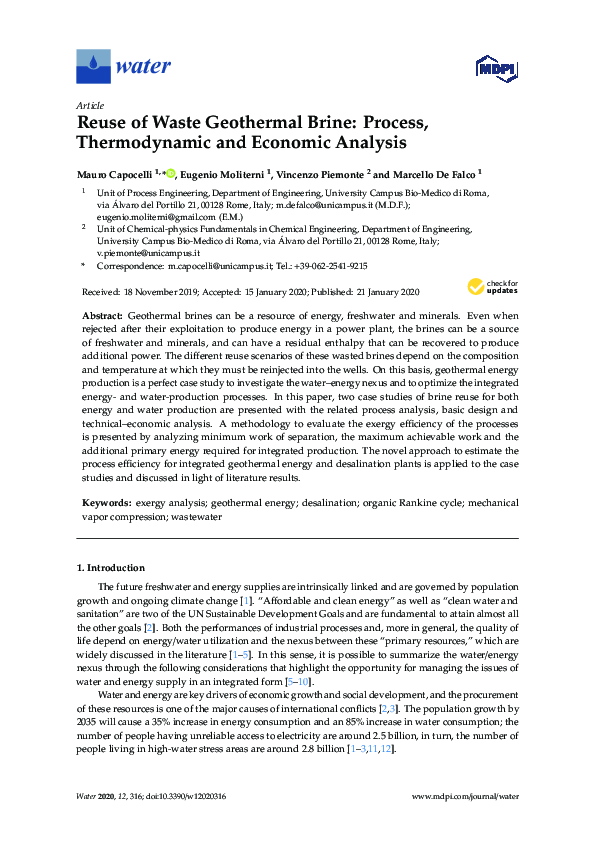 (PDF) Reuse of Waste Geothermal Brine: Process, Thermodynamic and ...