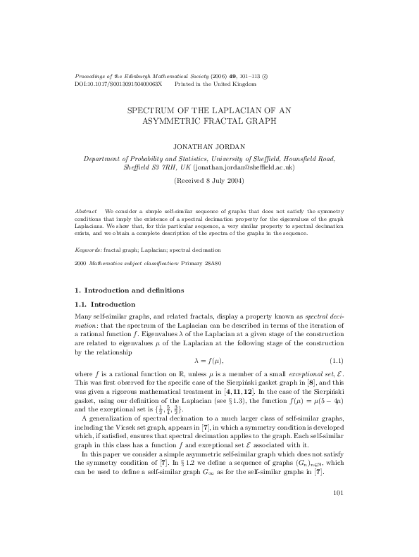 (PDF) Spectrum of the Laplacian of an Asymmetric Fractal Graph