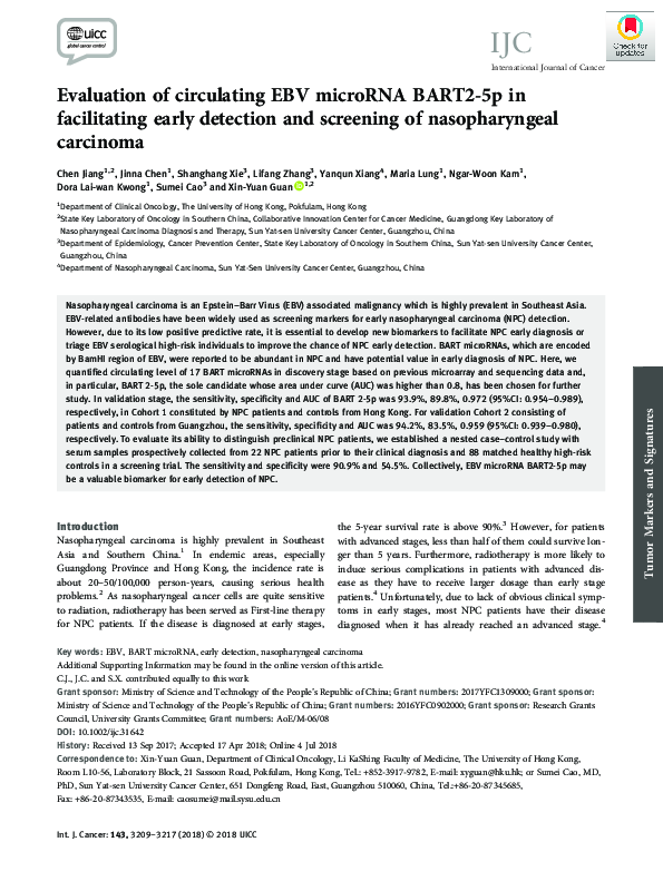 (PDF) Evaluation of circulating EBV microRNA BART2-5p in facilitating ...