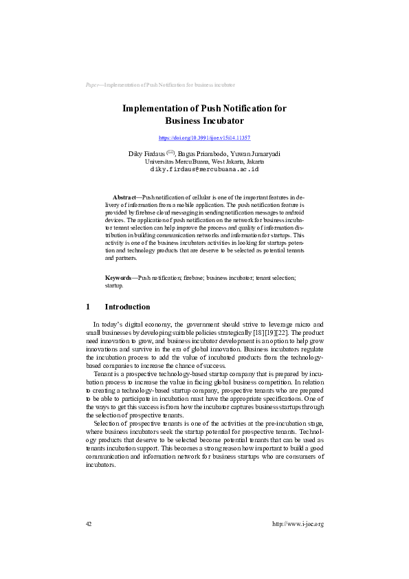 (PDF) Implementation of Push Notification for Business Incubator