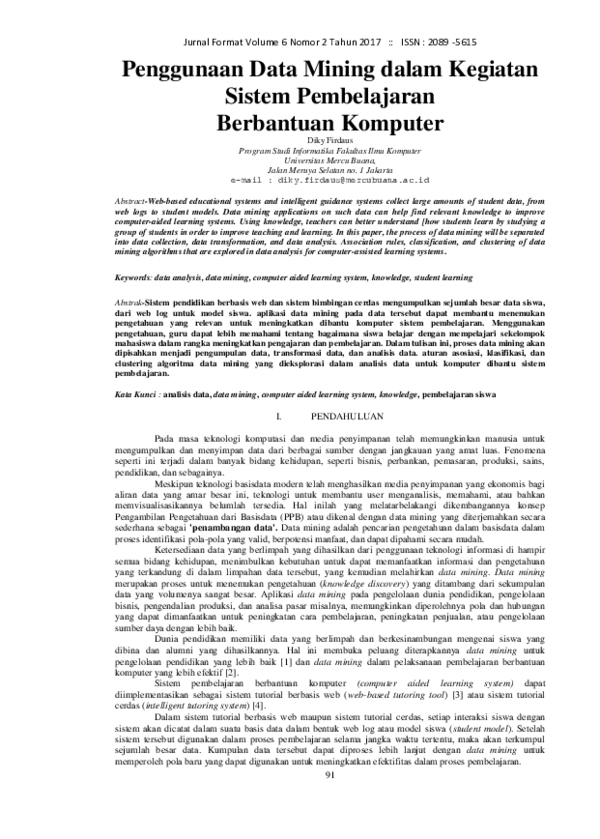 (PDF) Penggunaan Data Mining dalam Kegiatan Sistem Pembelajaran ...