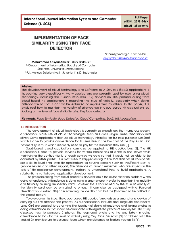 (PDF) Implementation of Face Similarity Using Tiny Face Detector