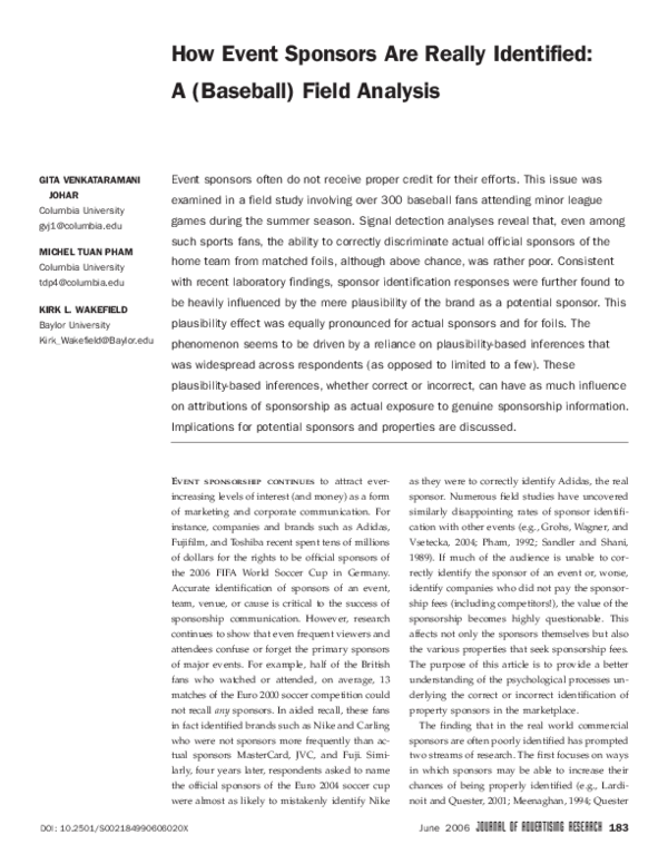 (PDF) How Event Sponsors Are Really Identified: A (Baseball) Field Analysis