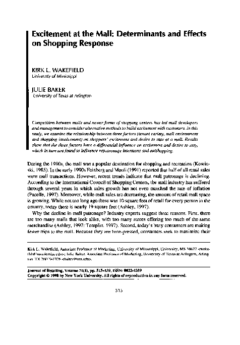 (PDF) Excitement at the mall: Determinants and effects on shopping response