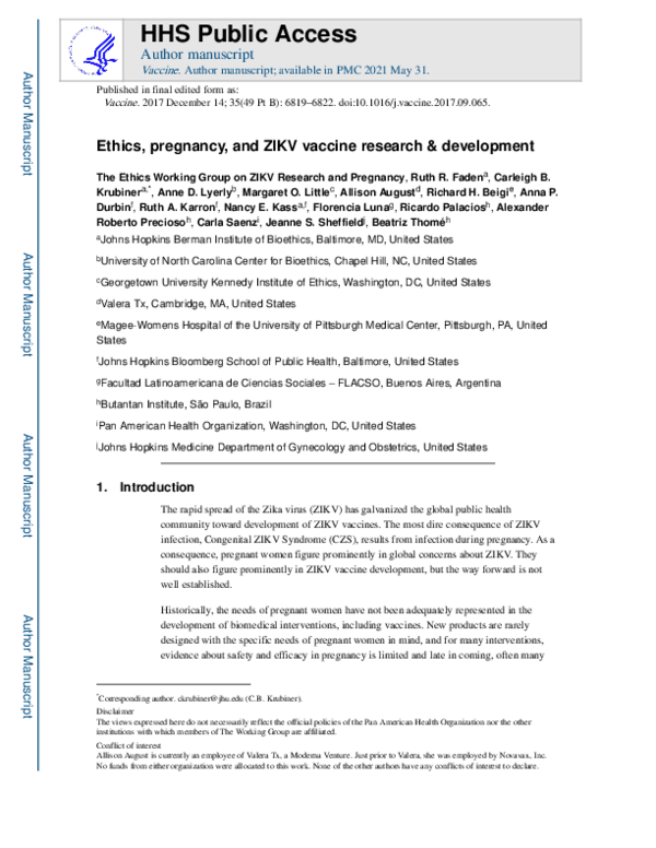 (PDF) Ethics, pregnancy, and ZIKV vaccine research & development