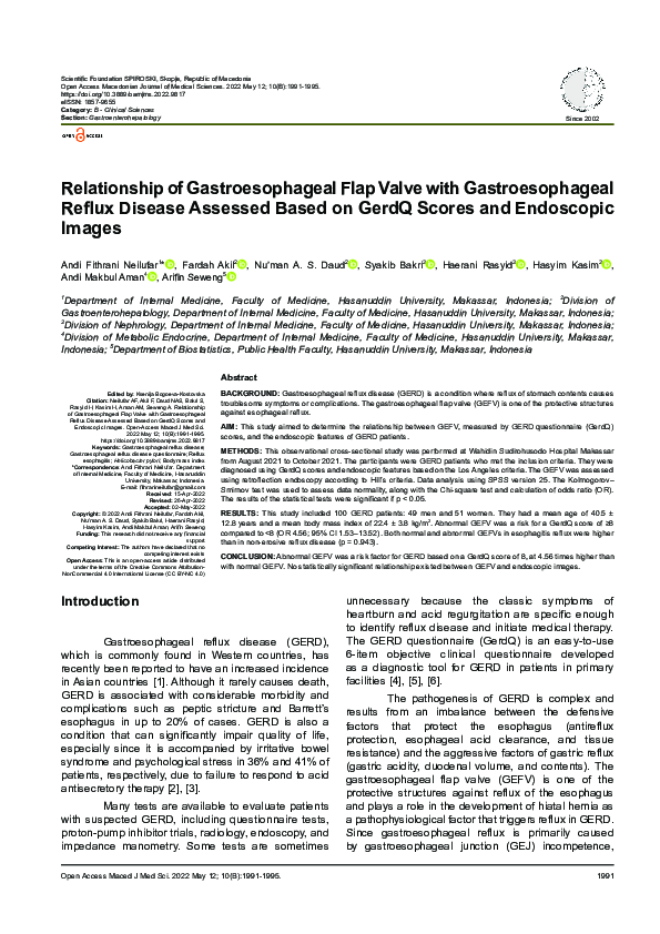 Pdf Relationship Of Gastroesophageal Flap Valve With Gastroesophageal Reflux Disease Assessed