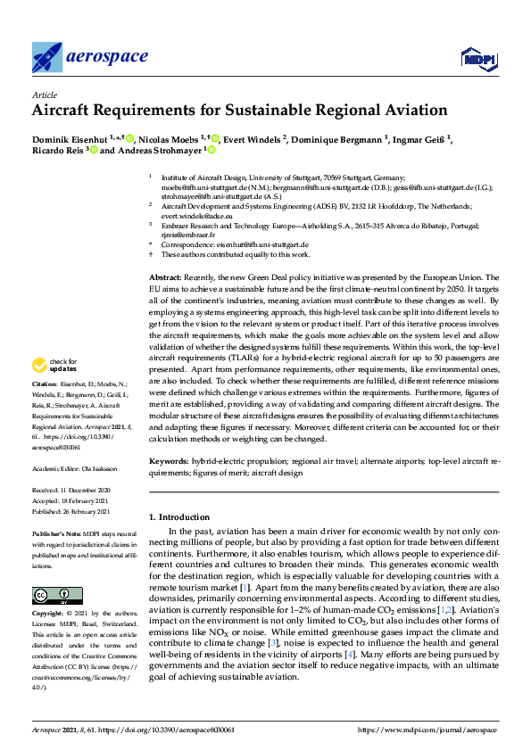 (PDF) Aircraft Requirements for Sustainable Regional Aviation