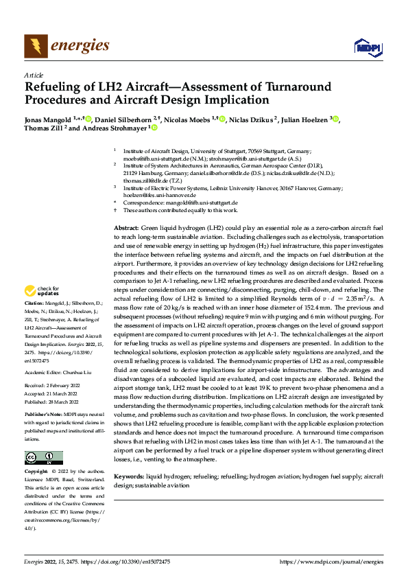 (PDF) Refueling of LH2 Aircraft—Assessment of Turnaround Procedures and ...