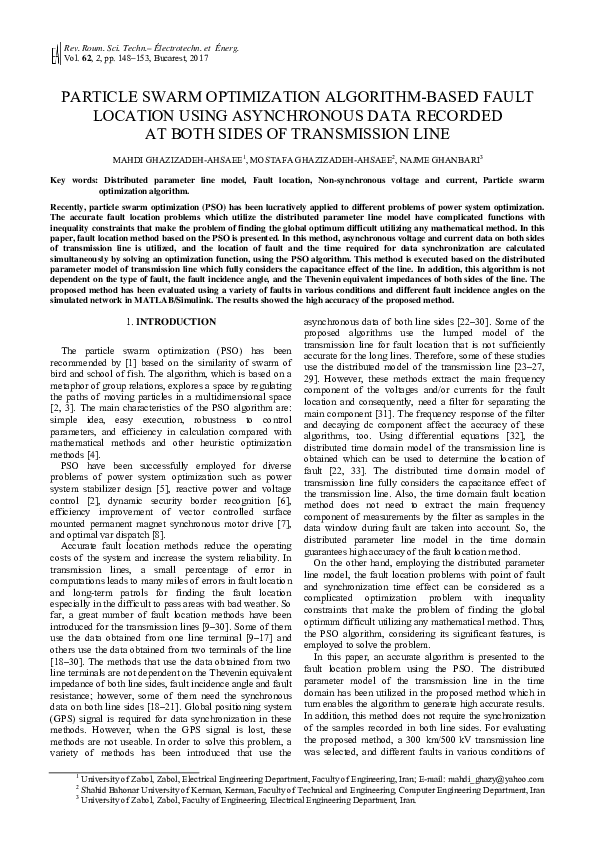 (PDF) Particle Swarm Optimization Algorithm-Based Fault Location Using Asynchronous Data ...