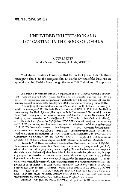 (PDF) UNDIVIDED INHERITANCE AND LOT CASTING IN THE BOOK OF JOSHUA