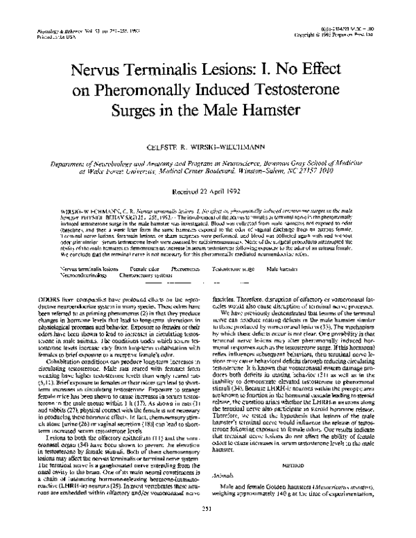 (PDF) Nervus terminalis lesions: I. No effect on pheromonally induced ...